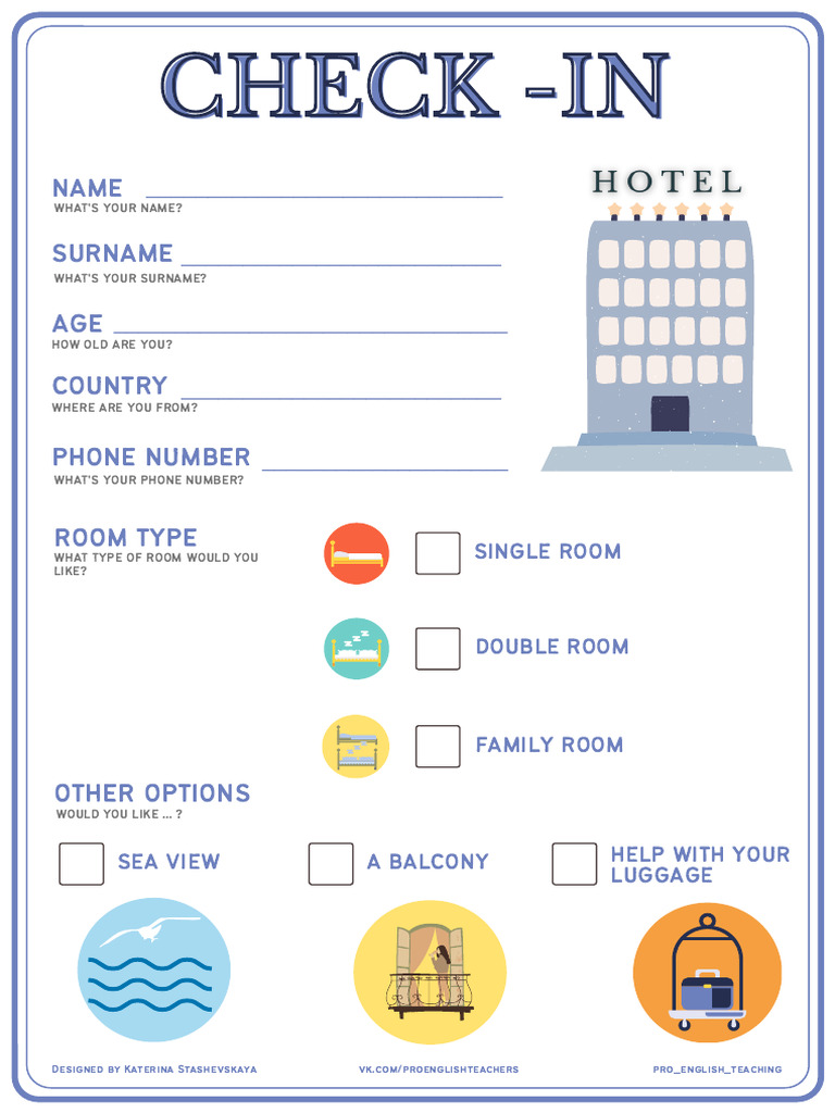 HOTEL ROLEPLAY - CHECK - IN FORM - PRO English | PDF