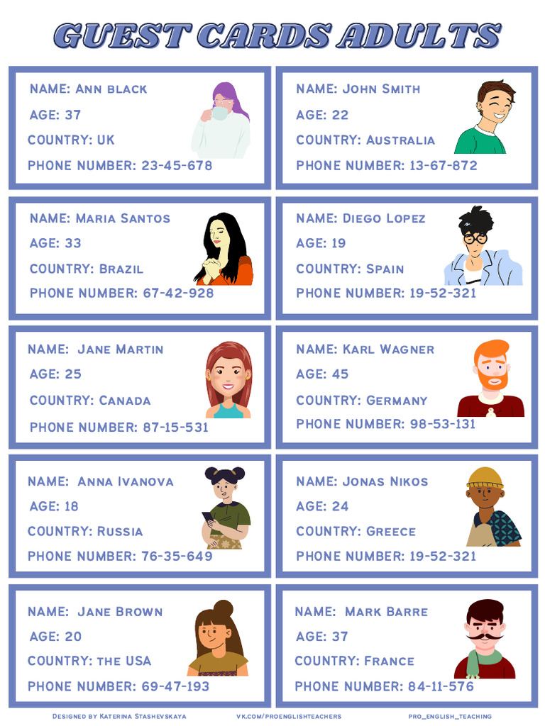 HOTEL ROLEPLAY - GUEST CARDS ADULTS - PRO English | PDF