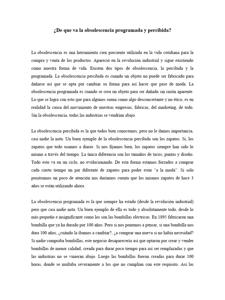 De Que Va La Obsolescencia Programada y Percibida | PDF | Economias