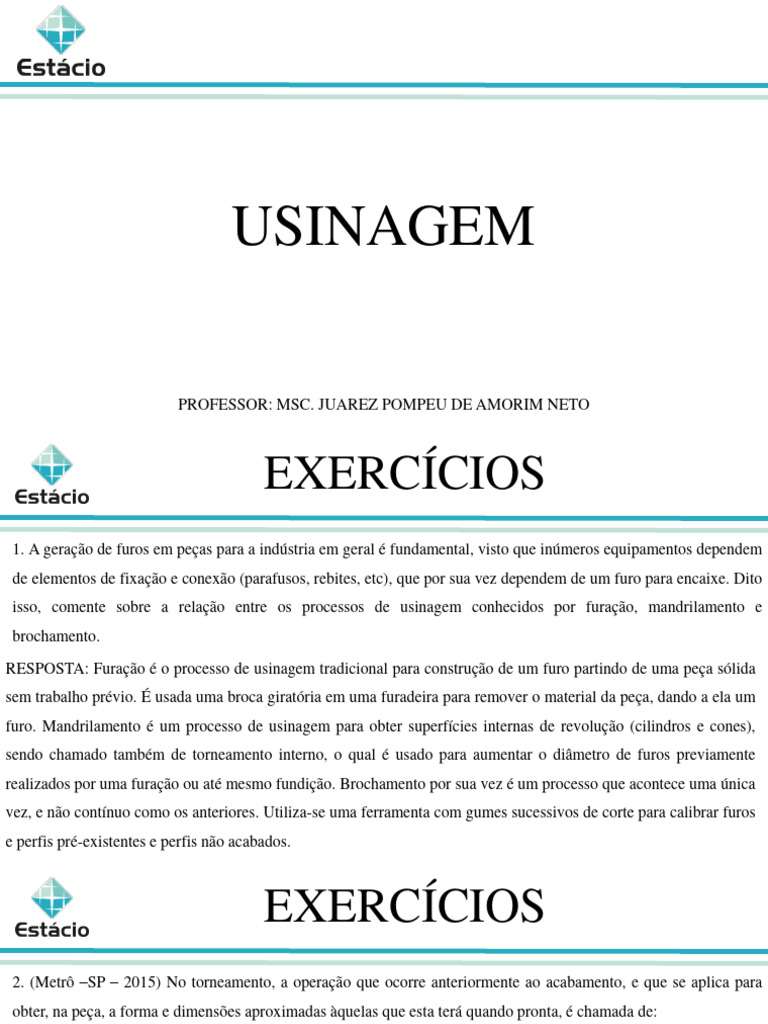 Aula de Exerc Cios 3 | PDF | Máquinas | Processos industriais