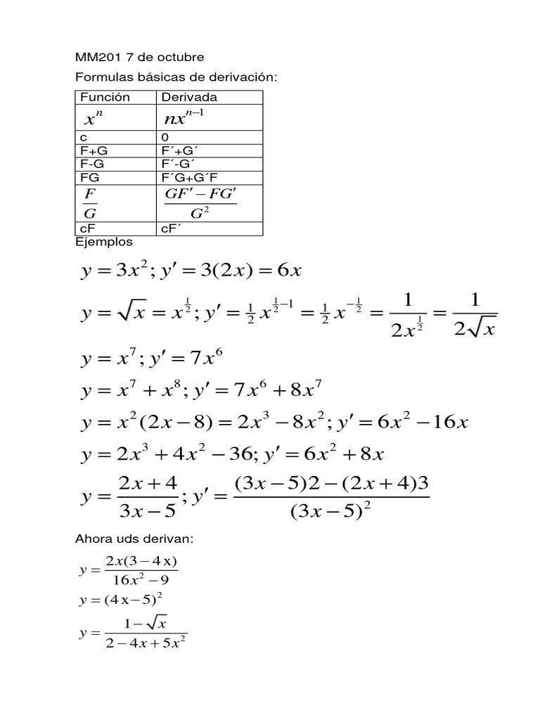 18 - Formulas Basicas de Derivacion | PDF