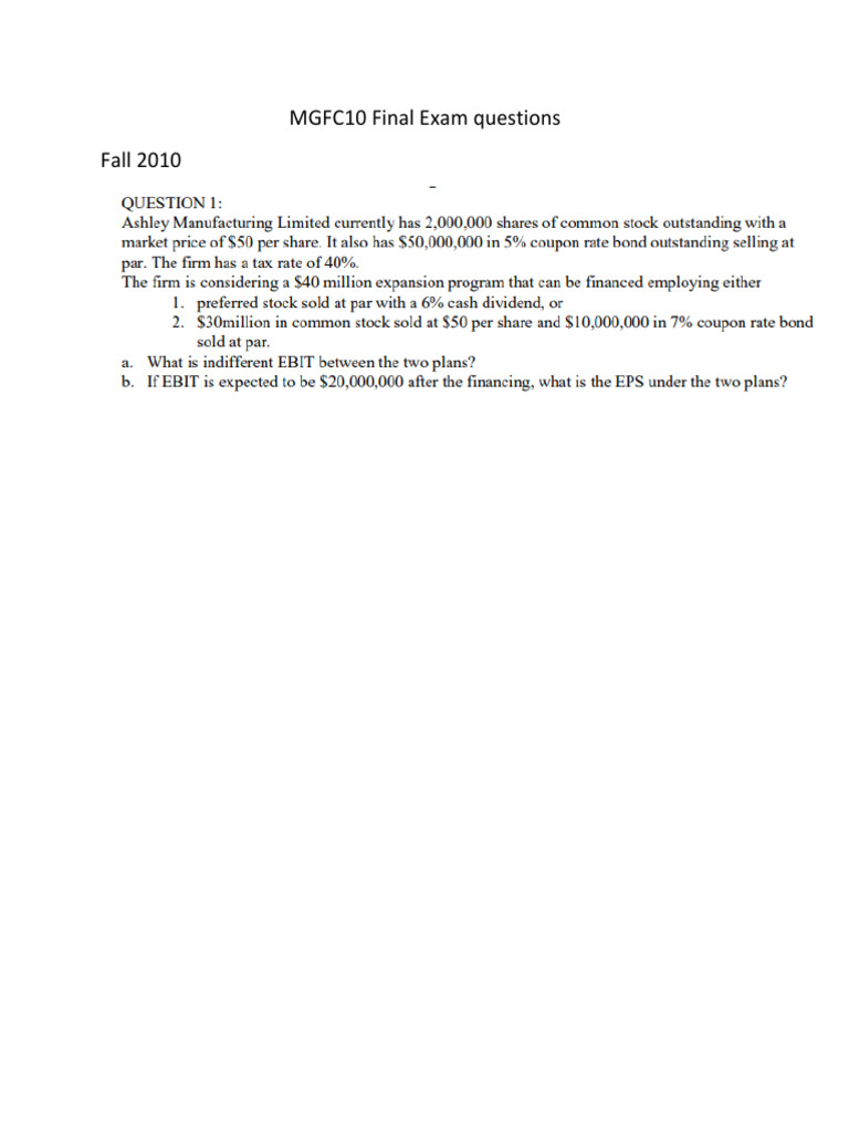 MGFC10 Final Exam Questions PDF | PDF