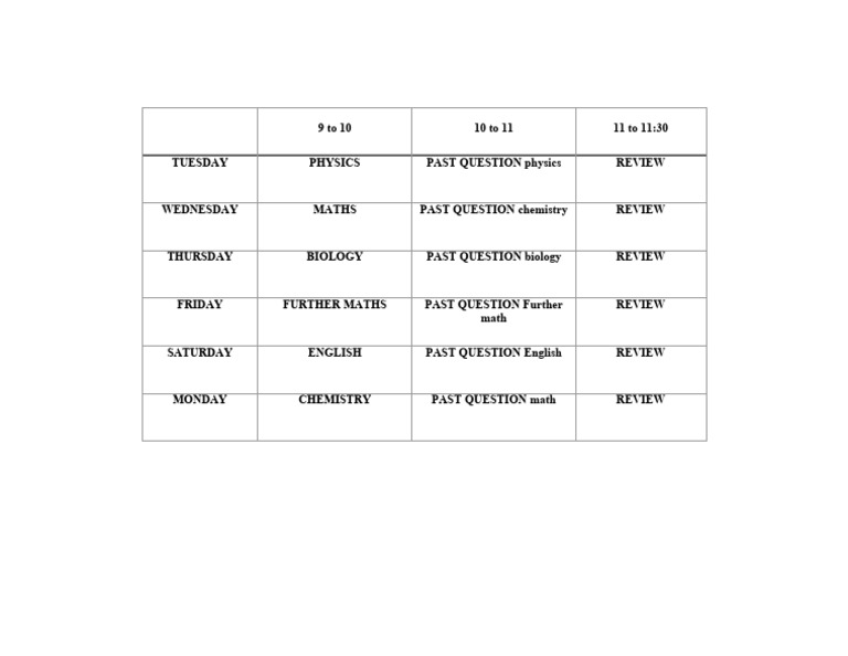 Holiday Study Timetable | PDF