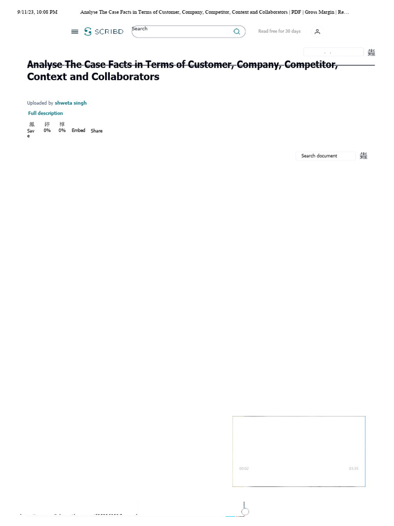 Analyse The Case Facts in Terms of Customer, Company, Competitor ...
