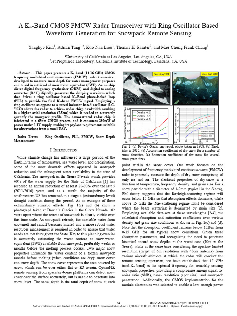 A Ku Band Cmos Fmcw Radar Transceiver With Ring Oscillator Based Waveform Generation For