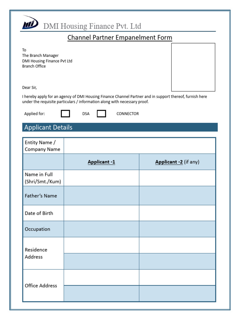 DMI Housing Finance Channel Partner Form | PDF | Service Industries