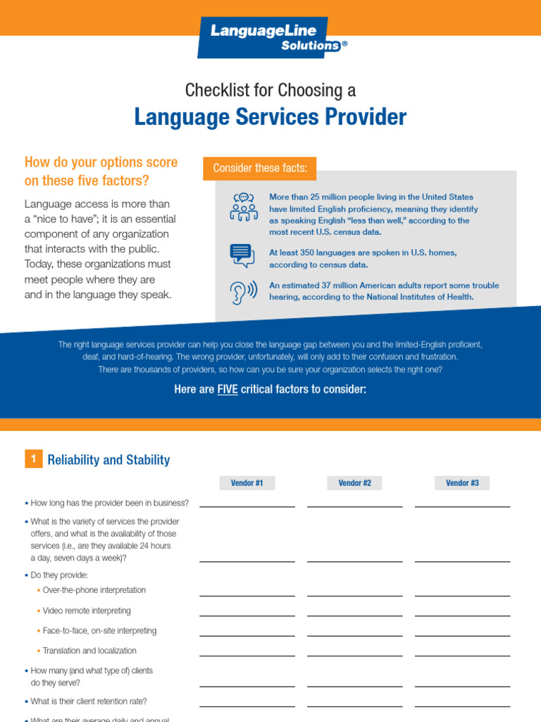 Language Line Checklist Choosing | PDF | Language Interpretation | Communication