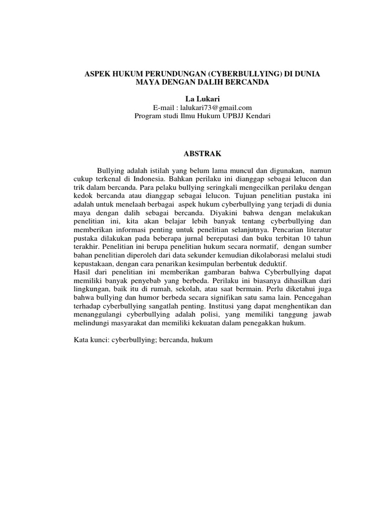 KARIL - ASPEK HUKUM PERUNDUNGAN (CYBERBULLYING) DI DUNIA MAYA DENGAN ...