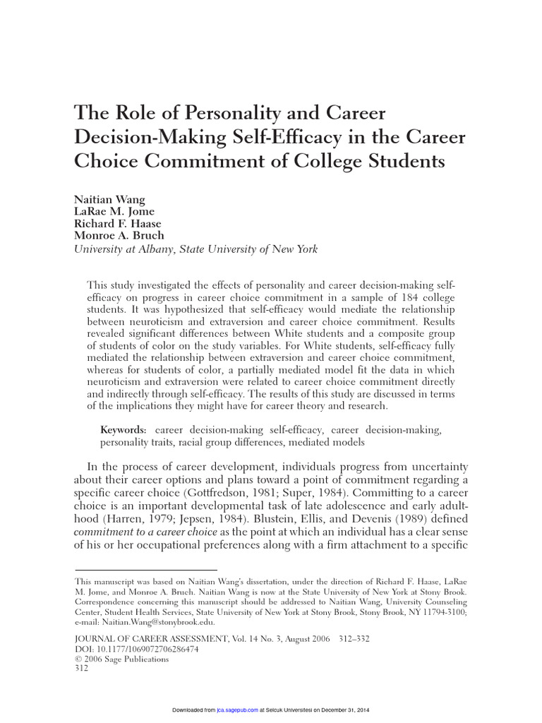 The Role of Personality and Career Decision-Making Self-Efficacy in The Career Choice Commitment ...