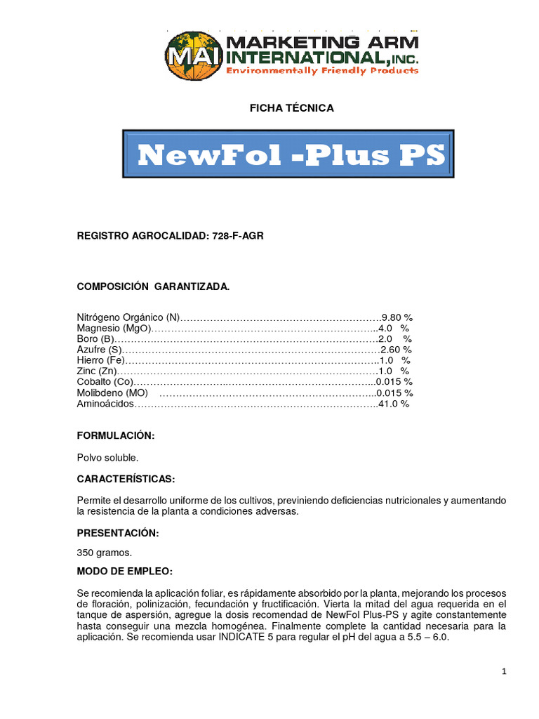 2.2019-FT-NEWFOL-PLUS PS Ficha técnica | PDF | Molibdeno | Agua