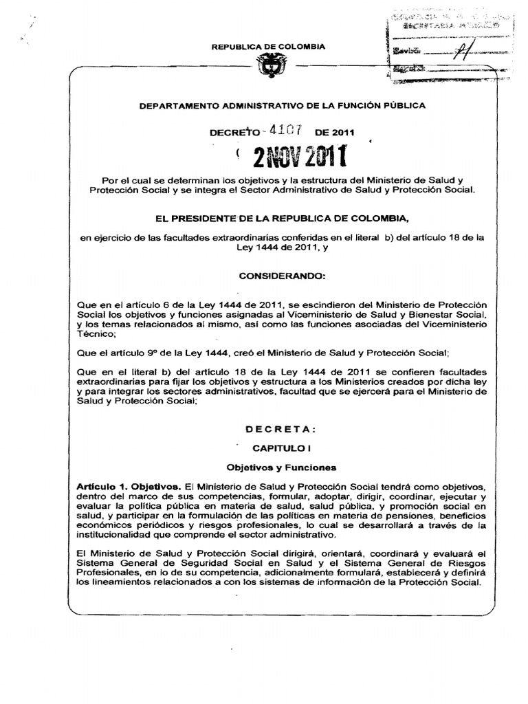Decreto 4107 de 2011-1-7 | PDF | Ministerio (Departamento de Gobierno ...