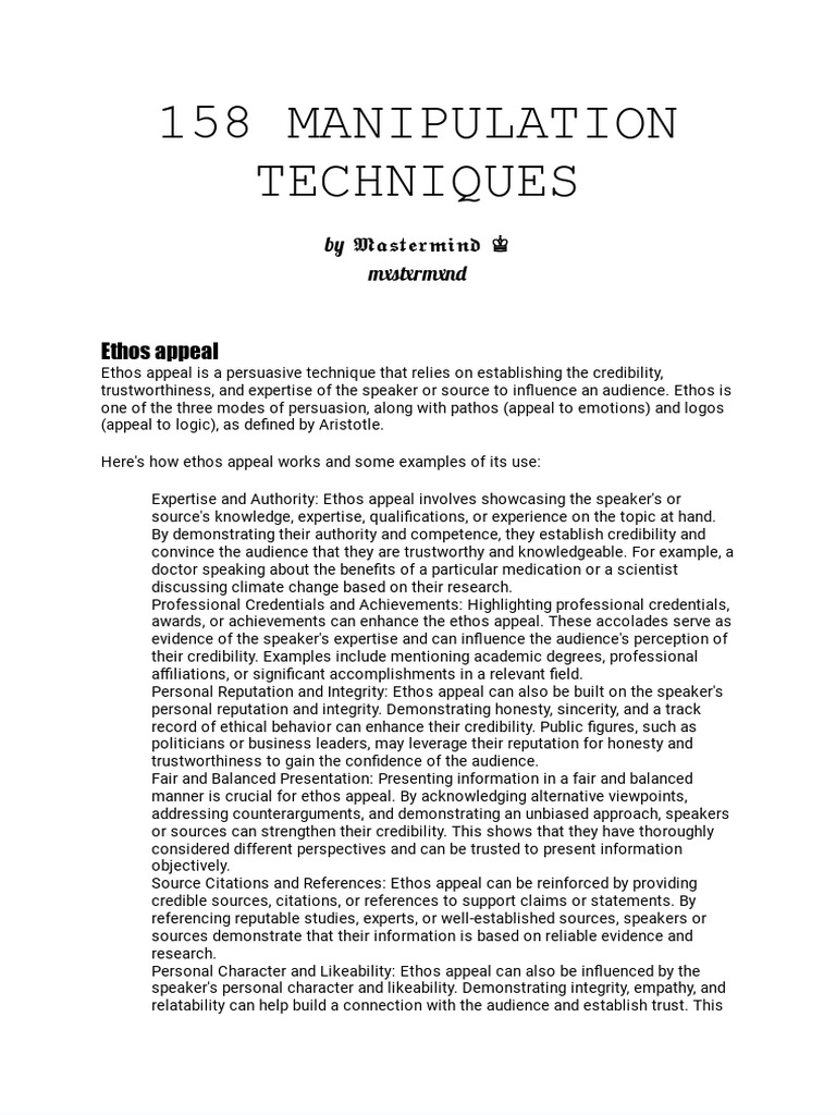 158 Manipulation Techniques | PDF | Credibility | Conformity