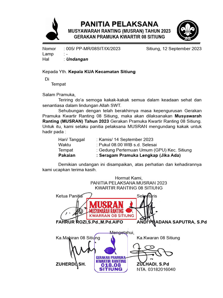 Panitia Pelaksana: Musyawarah Ranting (Musran) Tahun 2023 Gerakan ...