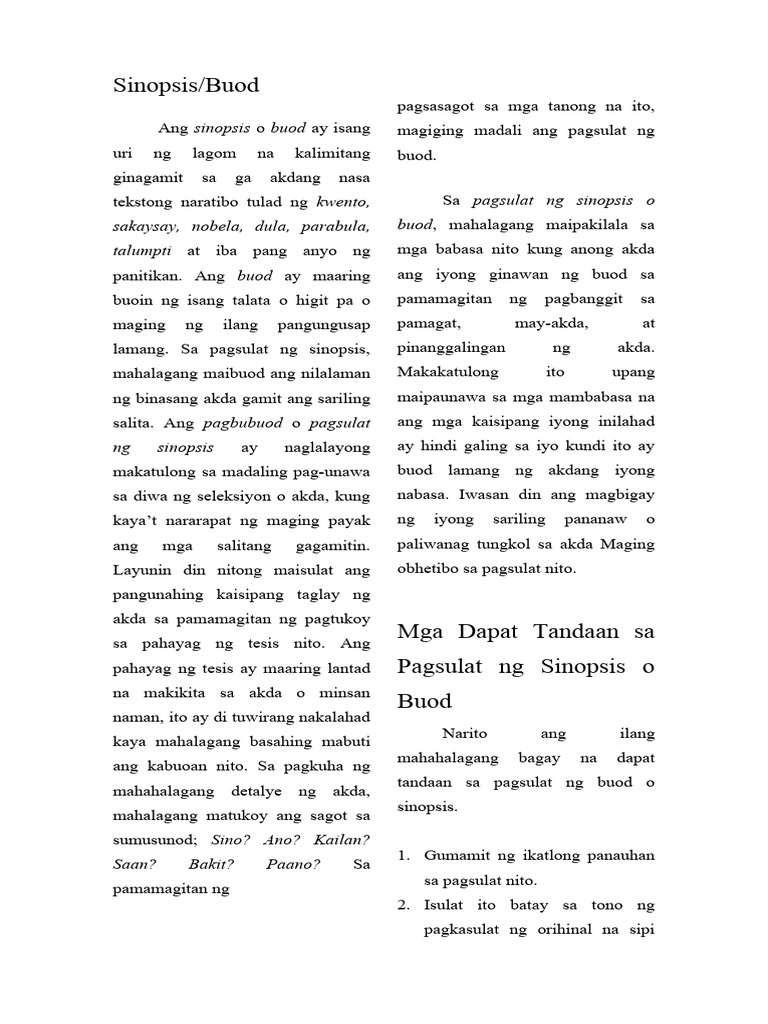 Sinopsis o Buod | PDF