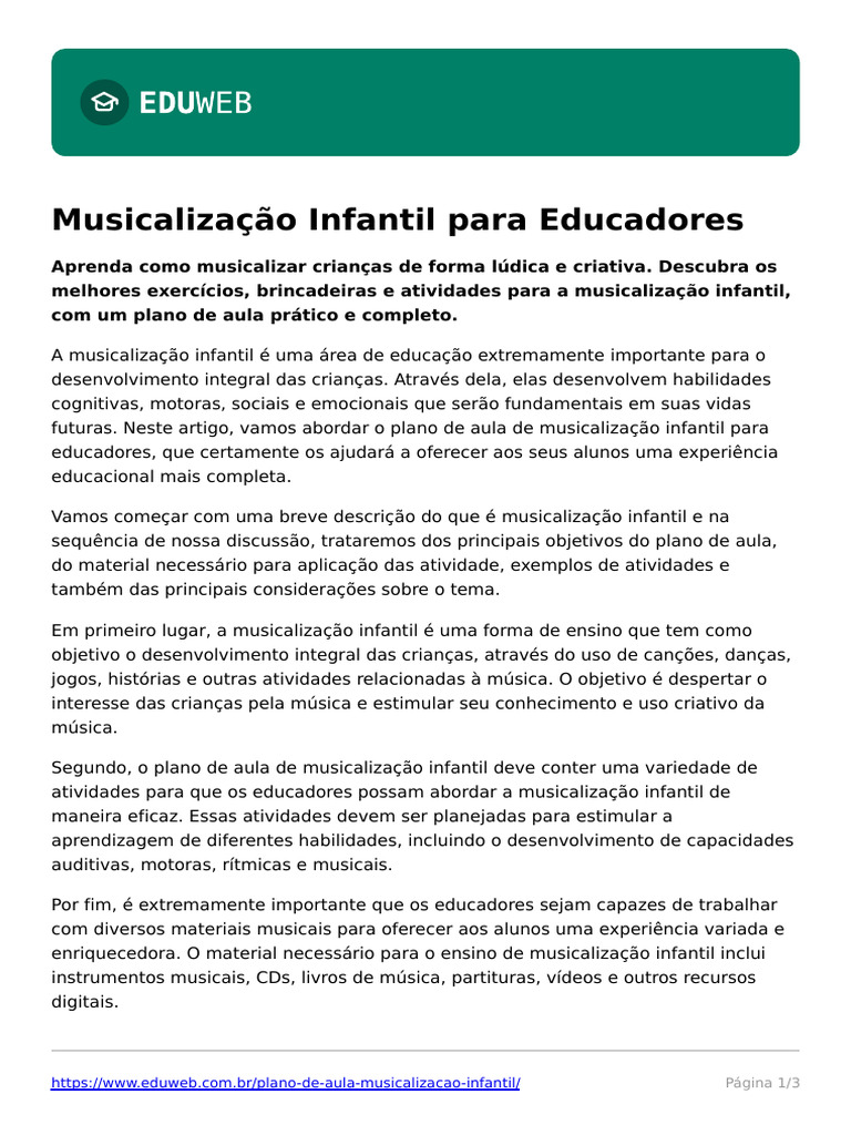 Plano de Aula Musicalizacao Infantil | Download grátis PDF | Cognição ... Plano de Aula Musicalizacao Infantil | Download grátis PDF | Cognição ...
