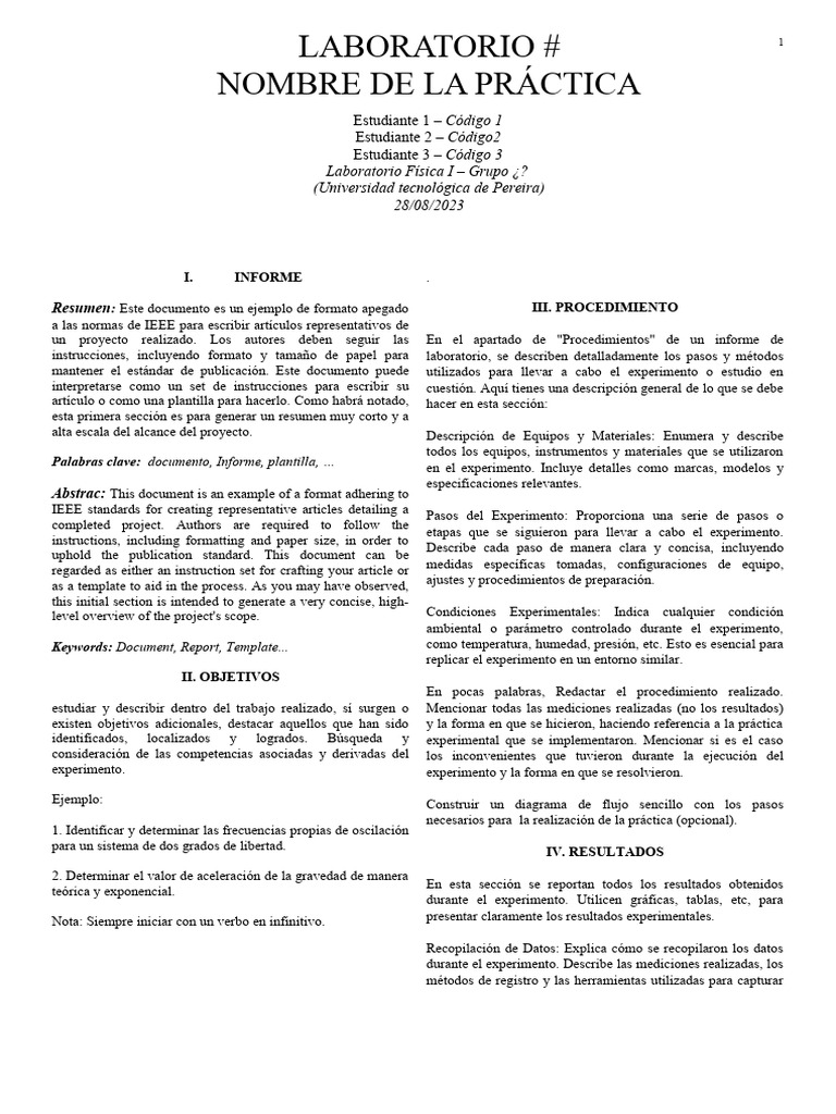 Plantilla Informe IEEE Laboratorio | PDF | Experimentar