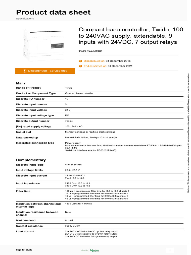 Twido - Programmable Controller - TWDLCAA16DRF | PDF | Relay | Power Supply