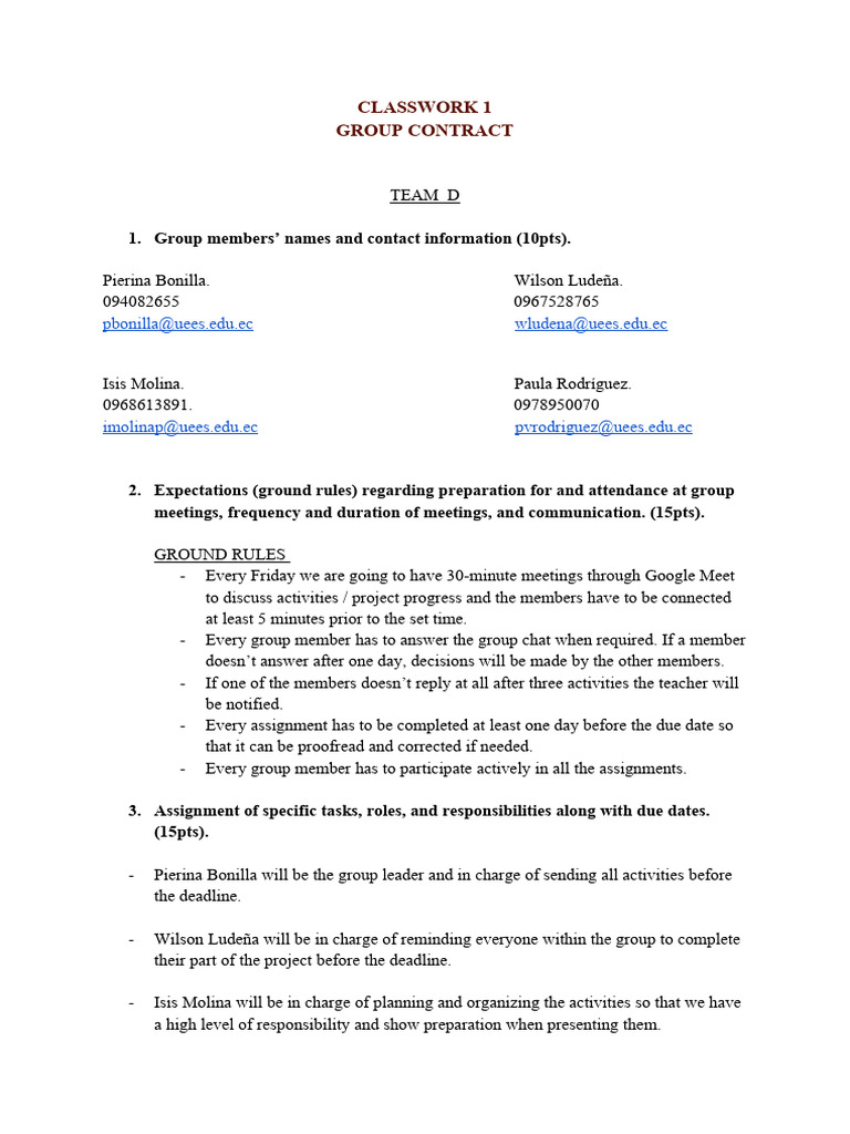 Classwork 1 - Team D | PDF | Human Communication | Cognition