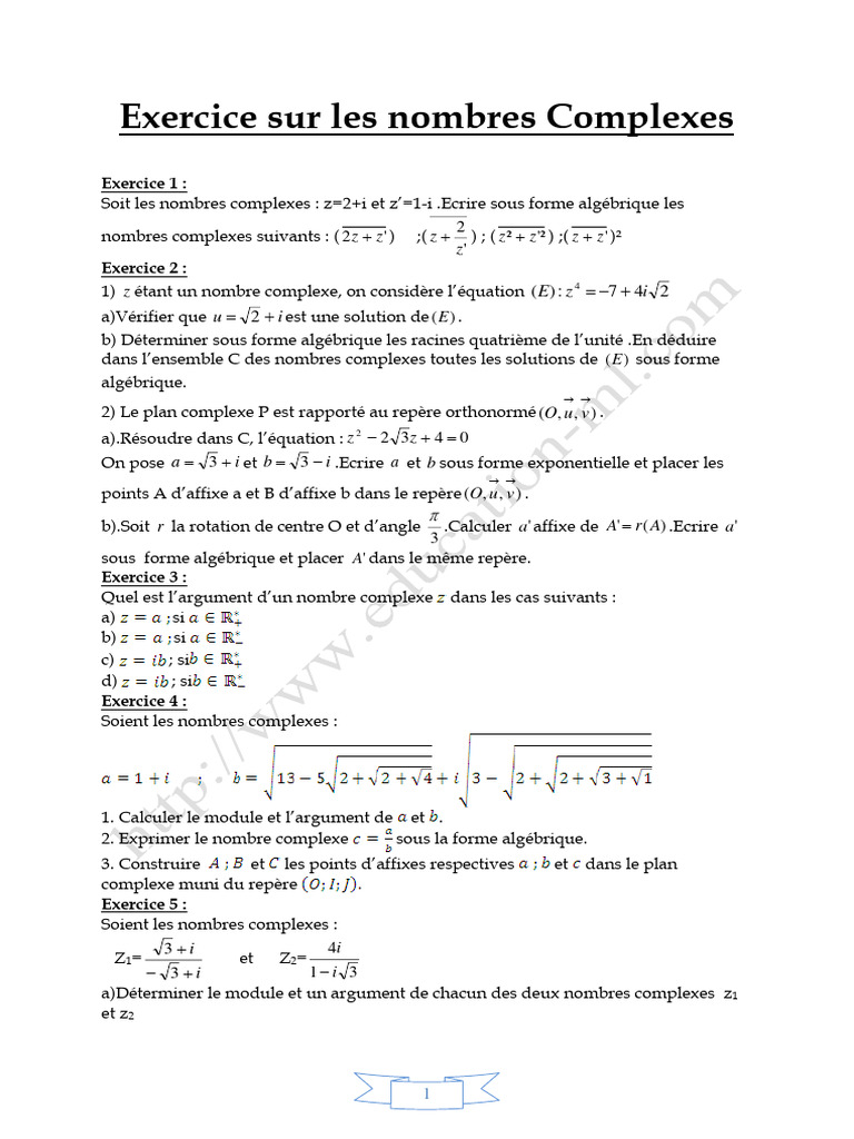 Exo Complexe (2) - 1 | PDF | Nombre complexe | Géométrie
