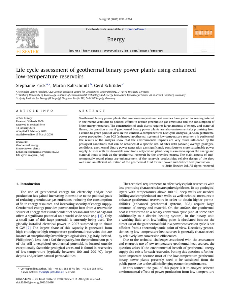 4 Life Cycle Assessment of Geothermal Binary Power Plants Using Enhanced | PDF | Life Cycle ...
