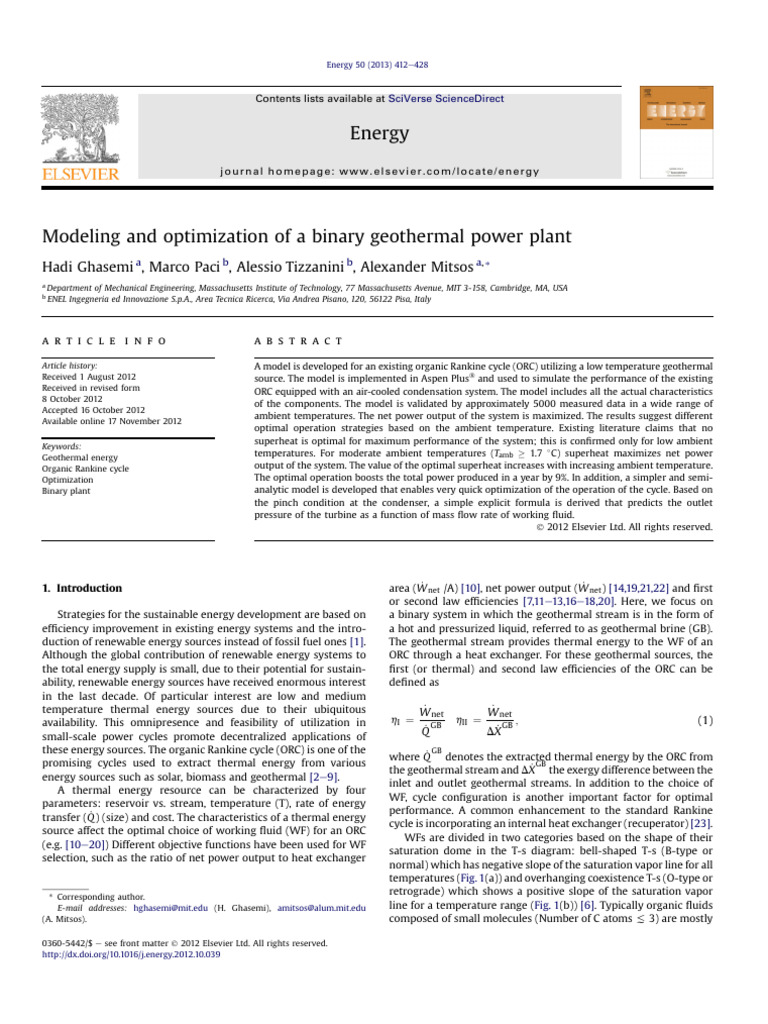 7 Modeling and Optimization of A Binary Geothermal Power Plant | PDF ... 7 Modeling and Optimization of A Binary Geothermal Power Plant | PDF ...