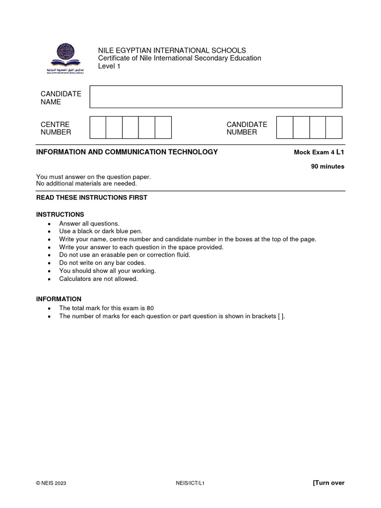 ICT_L1_QP_01_Mock Exam 4 | PDF