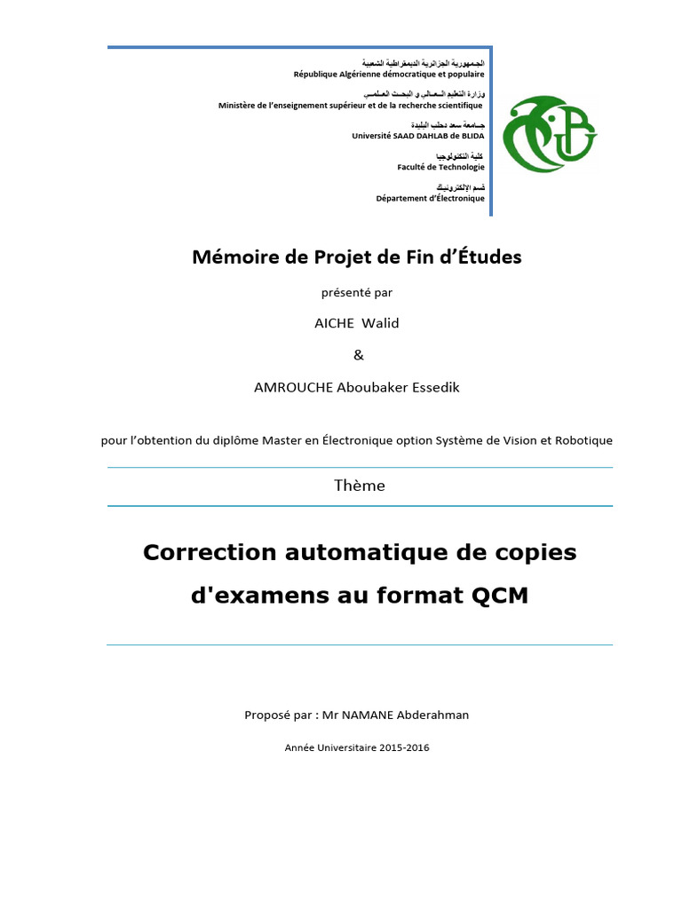 Correction automatique QCM avec Matlab | PDF | Image numérique | Vision