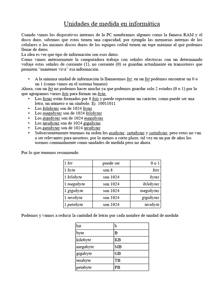 Unidades de Medida en Informatica | PDF | Poco | Byte