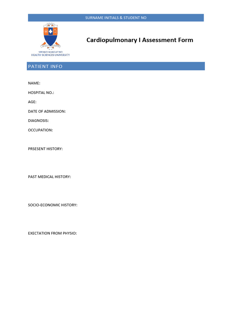 Cardiopulmonary I Assessment Form | Download Free PDF | Thorax | Heart