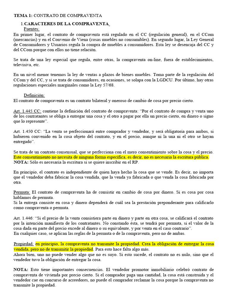 Características del Contrato de Compraventa | PDF | Derecho privado ...