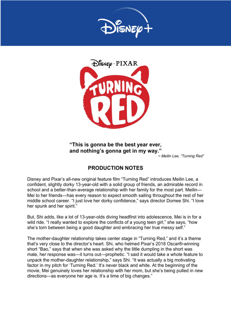 Turning Red Production Notes Disney c0dcd9b7 | PDF