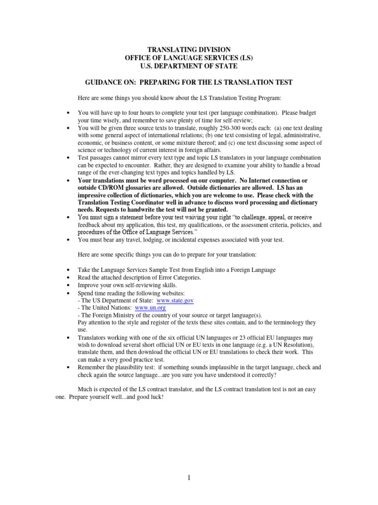Guidance On Preparing For The Translation Test | PDF | Translations ...