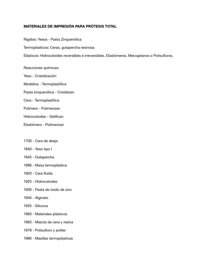 Materiales de Impresion para Prótesis Total | PDF | Materiales ...