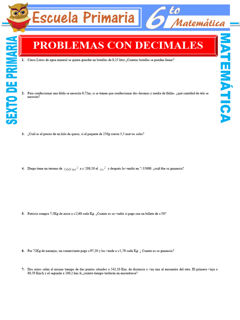 Ejemplos de Problemas Con Numeros Decimales para Sexto de Primaria | PDF
