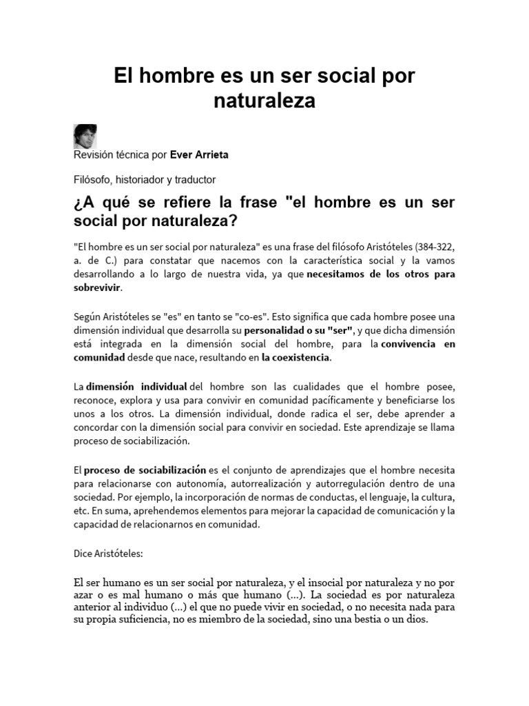 El Hombre Es Un Ser Social Por Naturaleza | PDF | Sociedad | Aristóteles