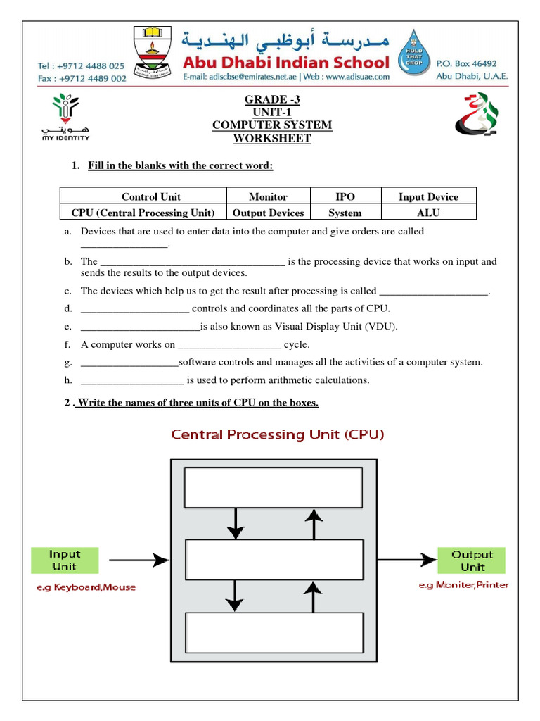 Worksheet - Grade 3 (ComputerSystem) | PDF | Central Processing Unit | Input/Output
