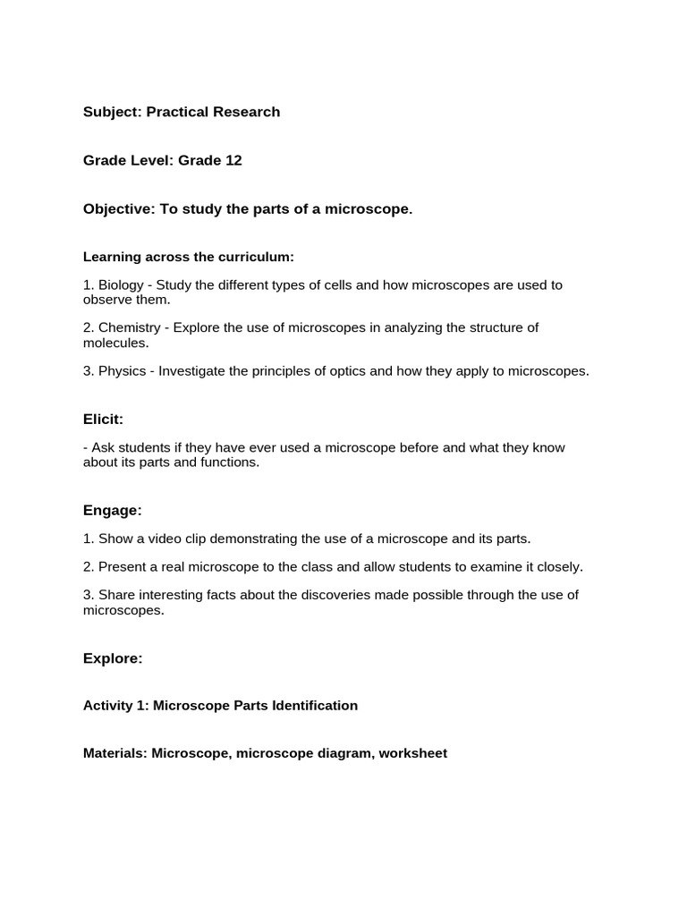 Lesson Plan | PDF | Microscope | Optics