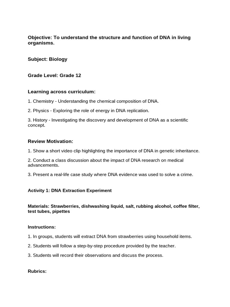 Lesson Plan | PDF | Translation (Biology) | Dna