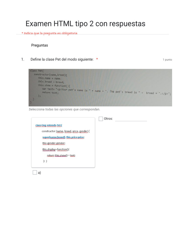 Examen HTML Tipo 2 Respuestas - Formularios de Google | PDF | HTML | Matriz (Matemáticas)