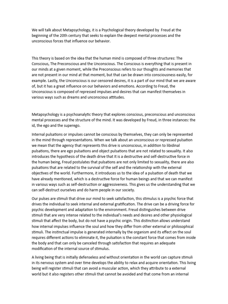 Metapsychology The Human | PDF | Unconscious Mind | Id