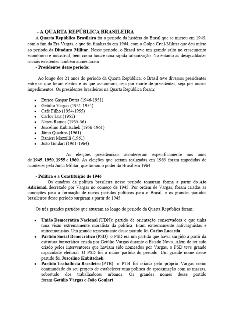 A Quarta República Brasileira | PDF | Governo | Brasil