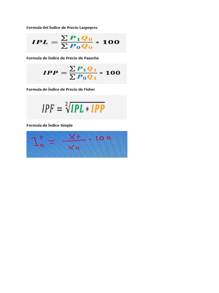 Formula Del Índice de Precio Laspeyre1 | PDF