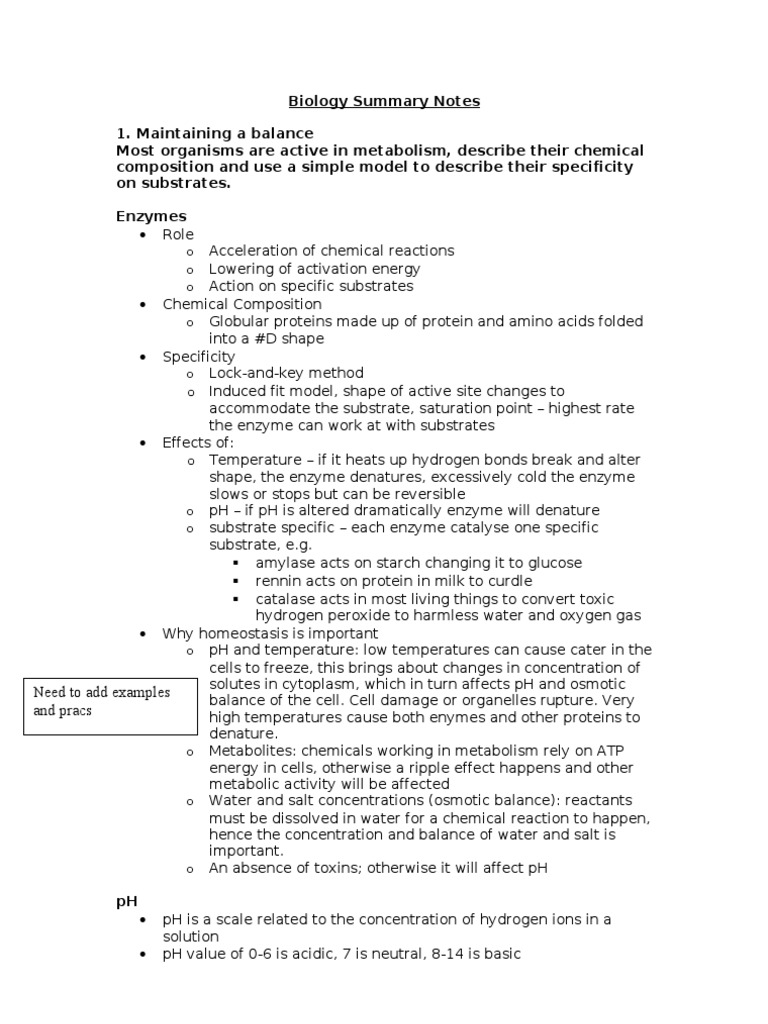 Biology Summary Notes on Homeostasis | PDF | Lymphocyte | Blood