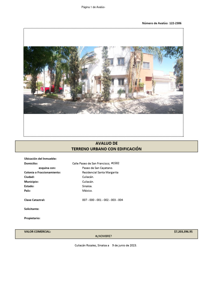 Ejemplo de Avalúo Inmobiliario | PDF | Oferta (economía) | Valoración (Finanzas)