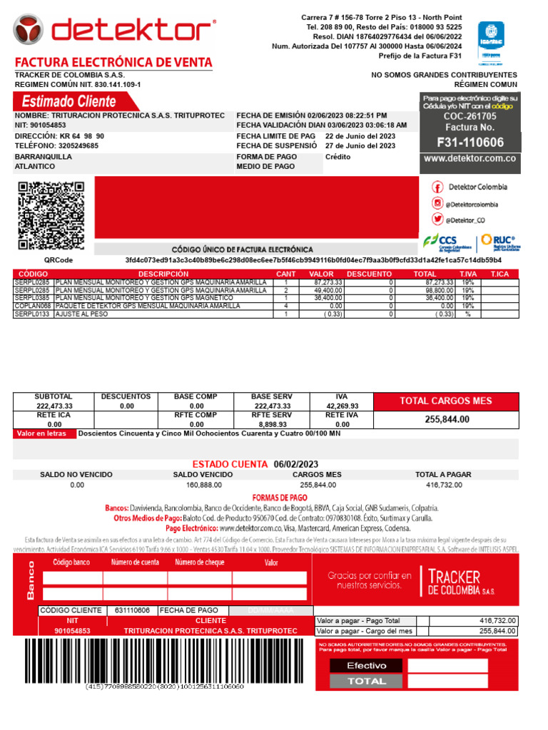 COC-261705 Factura No.: Código Descripción Cant Valor Descuento Total T ...