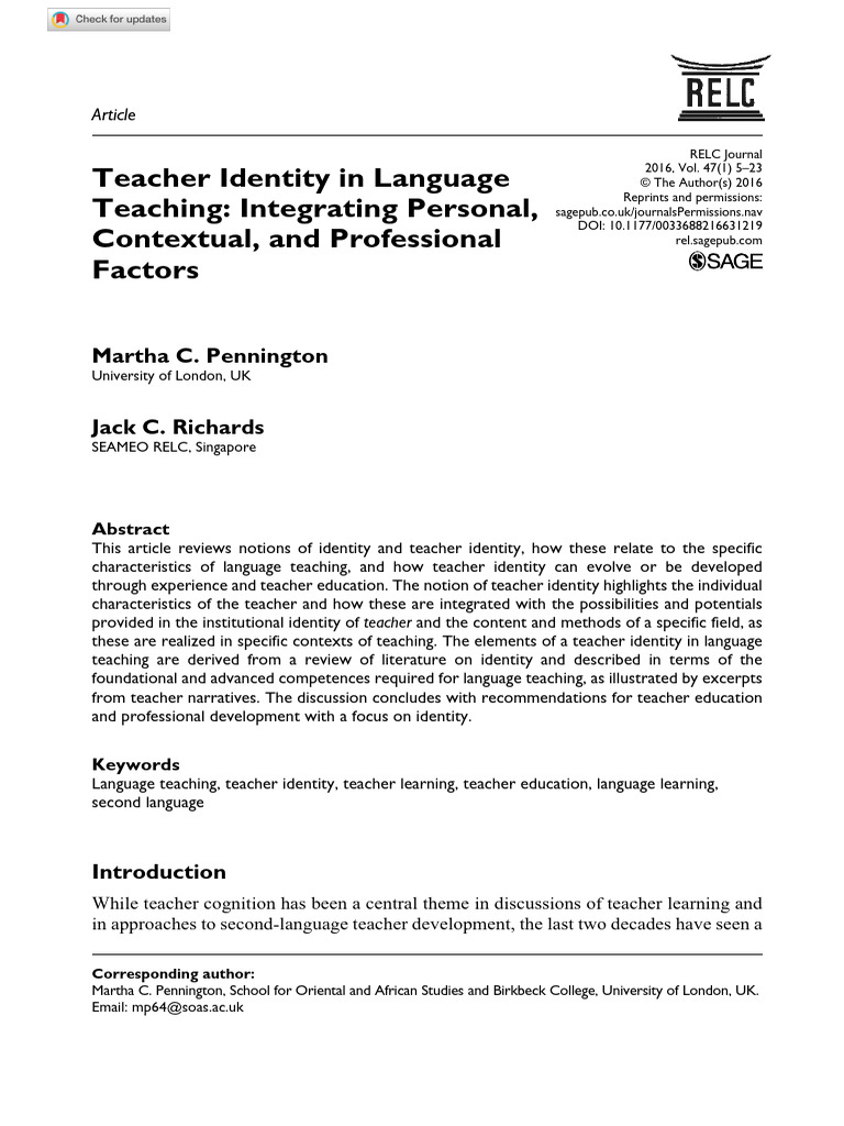 Teacher Identity | PDF | Teachers | Identity (Social Science)