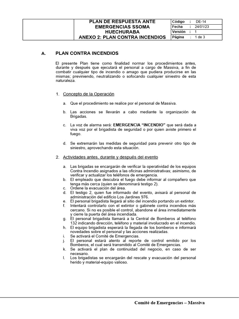 Plan de Emergencia: Contra Incendios | PDF | Peligros