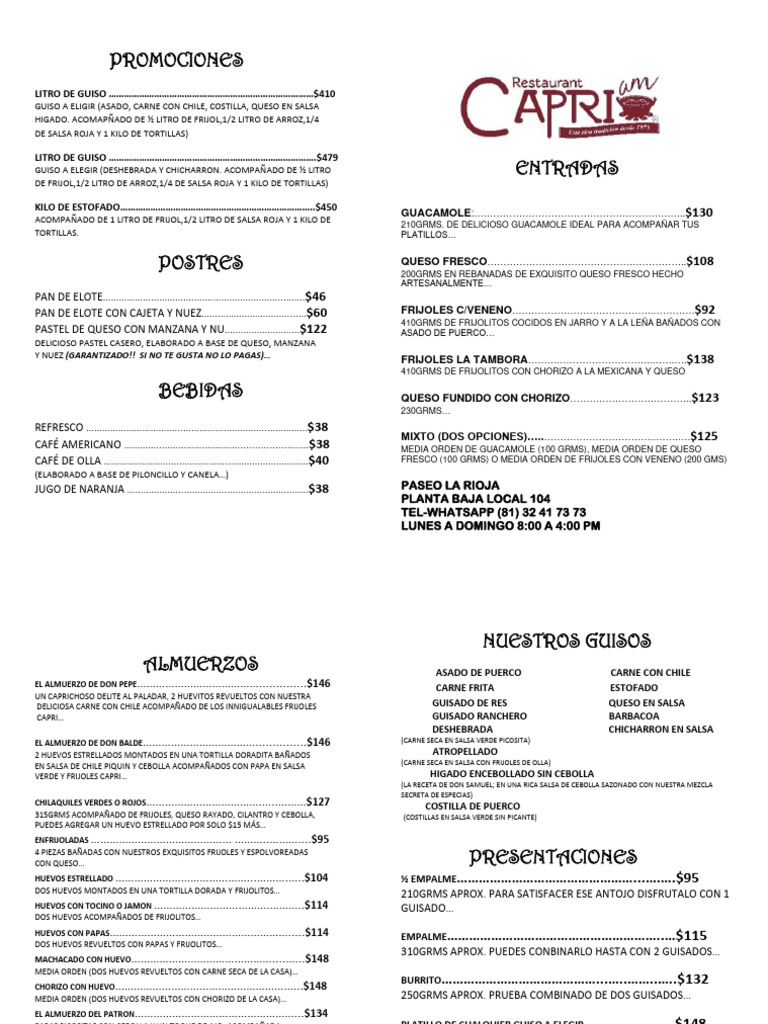 Capri La Rioja - Mini Menu 2023 | PDF | Cocina asiática | Alimentos