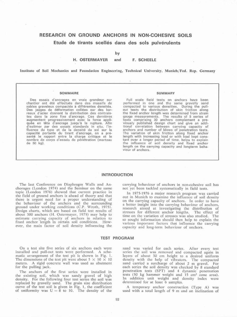 1978 - Ostermayer - RESEARCH ON GROUND ANCHORS IN NON-COHESIVE SOILS ...