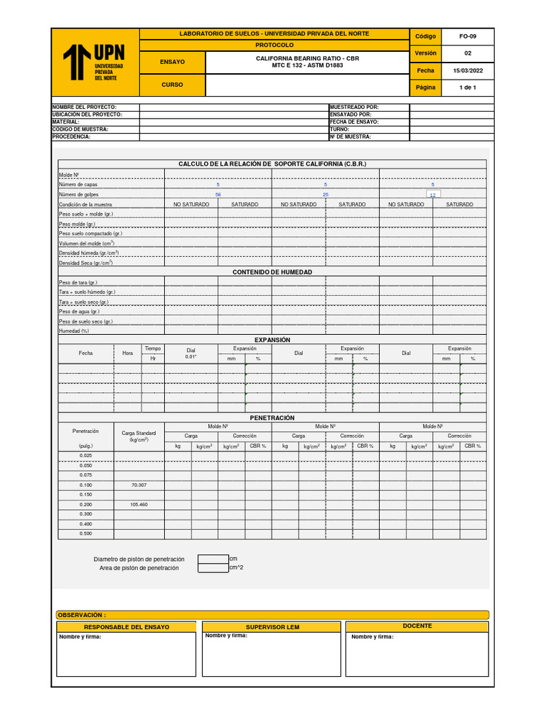 Protocolo CBR | PDF | Mecánica de sólidos | Mecánica de suelos